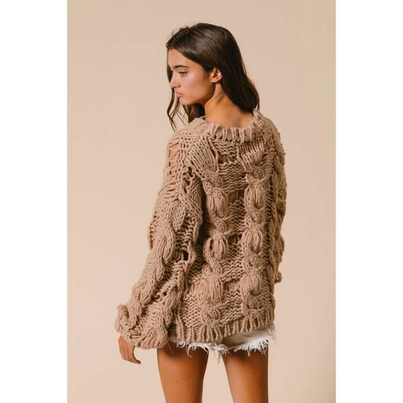 BiBi | Sweaters | New Bibi Large Cable Knit Sweater In Beige | Poshmark